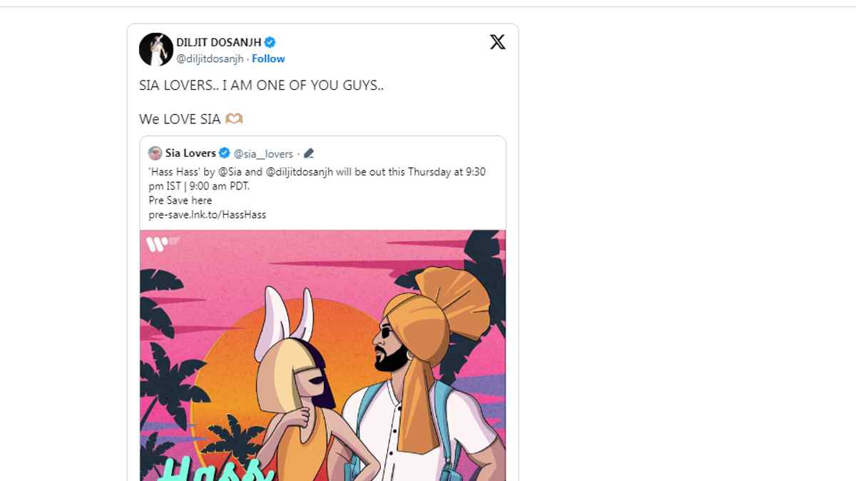 Diljit Dosanjh Confirms Collaboration With Sia For New Track ‘Hass Hass ...