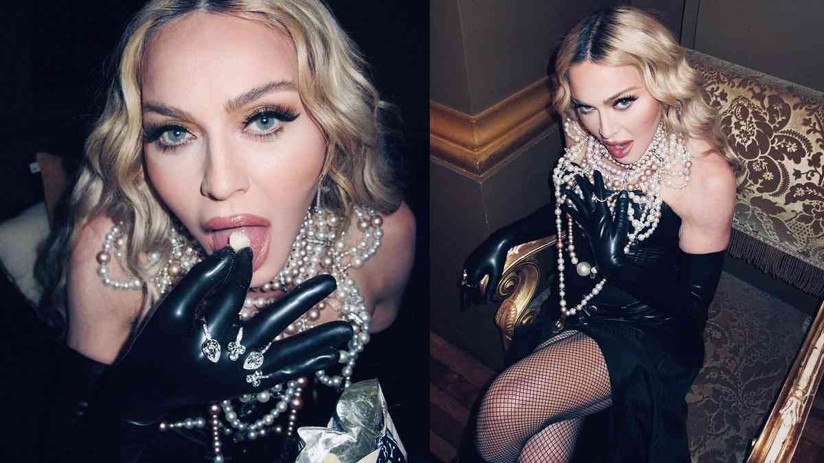 Madonna Pairs Black Corset With Pearl Necklaces, Fishnets In New Pictures | Glamsham